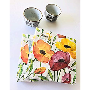 20-ct 13x13 Decorative Napkins for Decoupage Orange Poppy Napkins Mother's Day Floral Napkins Father's Napkins Decorative Paper Napkins Disposable Pretty Flower Lunch Cocktail Napkins Aquarell Poppy