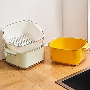 8.2 QT Fruit Strainer Colander Bowl Set, Kitchen Nesting Vegetable Fruit Washing Soaking Basket, 2 in 1 Large Plastic Food Storage Container Basin for Pasta Salad Berry Drain BPA Free, Light Green