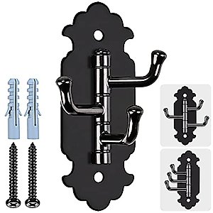 SELEWARE Metal Hooks for Hanging, 3 Rotatable Hooks Design in 1 Set, Coat Hooks Wall Mounted, Black