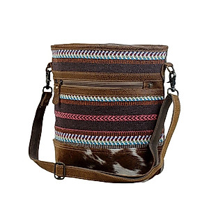 Myra Bag Tiered Shoulder Bag Upcycled Cotton & Cowhide Leather S-2872