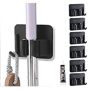 Free Eagle Holder Wall Mount, 6 Packs Tool Storage & Laundry Closet Room Organizer, Adhesive Utility & Garage Storage Rack Cabinet, Mop & Broom Stainless Hanger, 1 Racks With 1 Hooks (01 black)