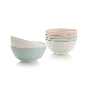 ZEN Pleats Porcelain Soup Bowls 18oz Set of 6 (Mixed Color)