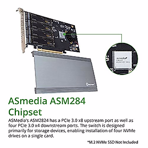 Syba Quad M.2 NVMe Ports to PCIe 3.0 x16 Interface x8 Bandwidth Bifurcation Riser Controller - Support Non-Bifurcation Motherboard (SI-PEX40157)