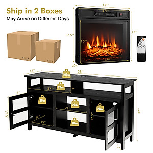 Tangkula Fireplace TV Stand for TVs up to 65 Inches, with 18 Inches 1400W 5,000 BTU Electric Fireplace with Built-in Thermostat, 6H Timer, Adjustable Flame & Heat, Remote Control (Black)