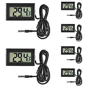 Alinan 6pcs Embedded Digital LCD Thermometer Temperature Monitor with External Probe for Fridge Freezer Refrigerator Aquarium (Fahrenheit) Black 1 Meter