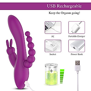 G-Spot Rabbit Anal Dildo Vibrator - 3 in 1 Adorime Adult Sex Toys with 7 Vibrating Modes for Women, Silicone Waterproof Rechargeable Clitoris Vagina Stimulator Massager Sex Things for Solo or Couples