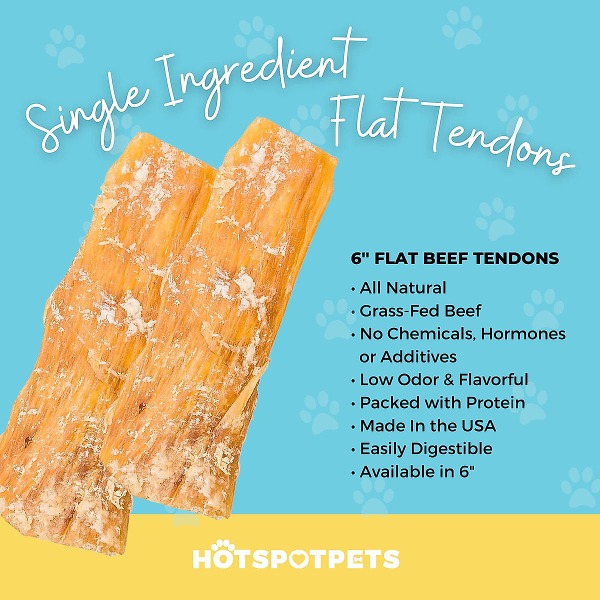 hotspot pets Beef Tendon Chews for Dogs - 6 Inch All Natural, Free-Range, Grass-Fed Premium Backstrap Tendon Dog Chews Treats
