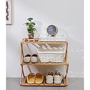 Qmkmyy Foldable Bamboo Shoe Racks 3 Tiers for Entryway Multi Tier Shoe Organizer Rack Multifunctional Storage Free Standing Shelf