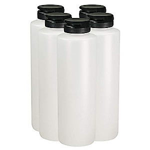 Pinnacle Mercantile Condiment Squeeze Bottles with Flip Top Hinged Black Cap 16 oz Set of 5 (Perfect for Condiments, Sauces, Dressings, BBQ, Ketchup) Made USA