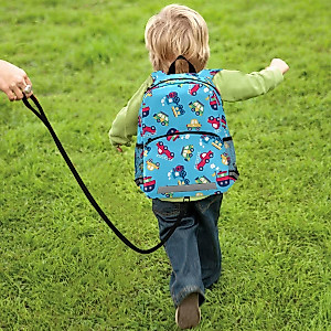 ALAZA Toddler Backpack for Boys Girls,Transportation Red Cartoon Cars Kid's Backpack,Kindergarten Children Bag Preschool Nursery Travel Bag Daycare Bag with Safety Leash