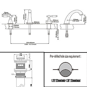 Phiestina 8 Inch 3 Holes Brushed Nickel Low Arc Widespread Bathroom Sink Faucet, 2 Handles Bathroom Faucet with Stainless Steel Pop Up Drain, WF008-4-BN
