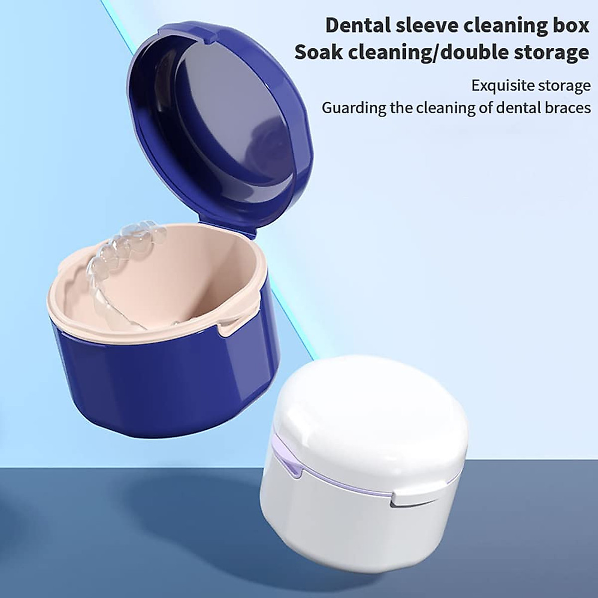 kekafu Denture Bath Box Cup, Denture Bath Case with Strainer Basket, False Teeth Storage Box Holder, Retainer Cleaning Box, Soak Cup ，with braces chewable tablets, Braces removal tool and toothbrush