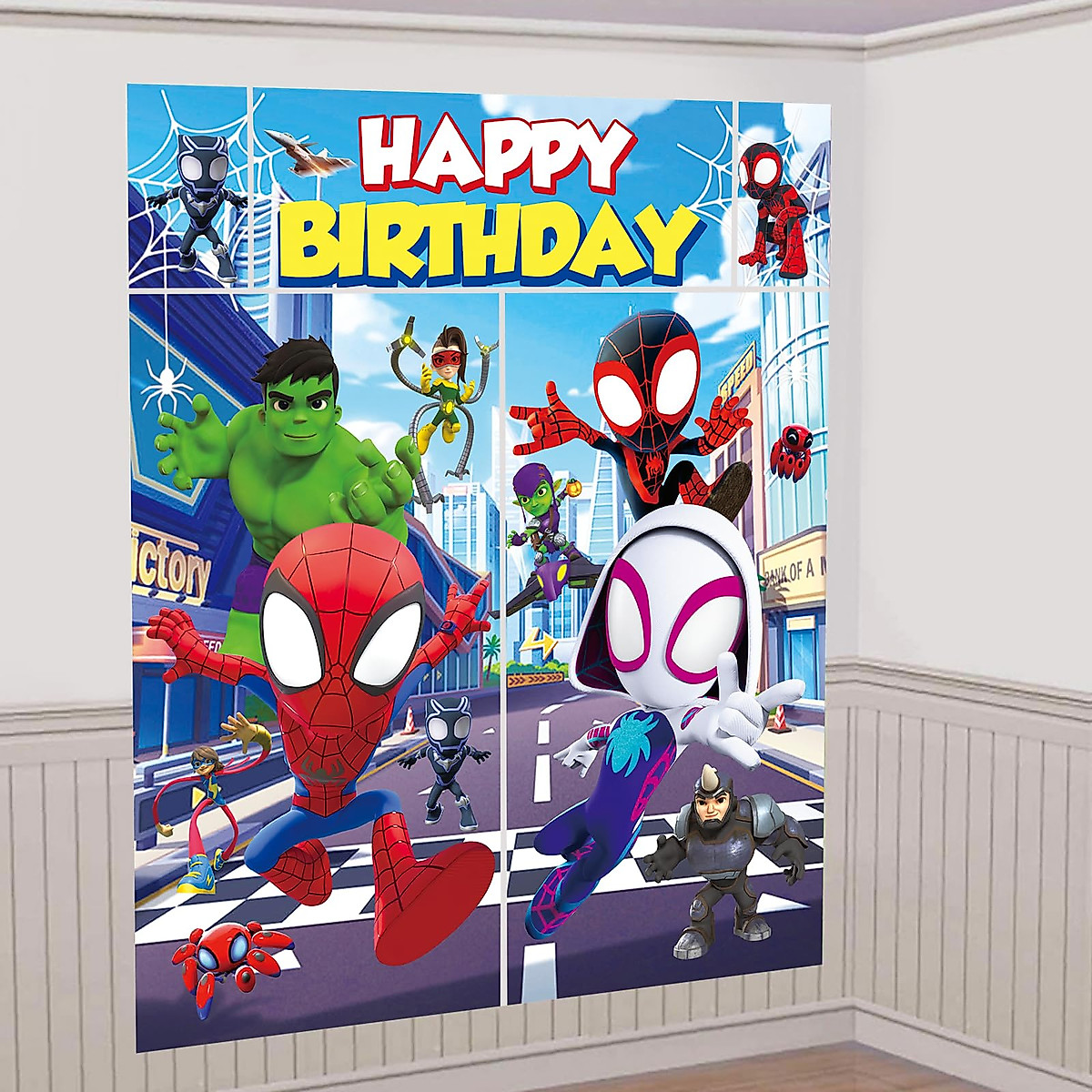 Spidey Scene Setter Wall Decorations for Unisex-Children Cartoon Theme Birthday Party Supplies, 5-Count