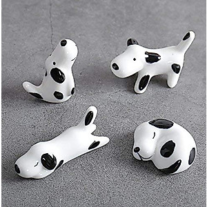 TanQiang 4 Pcs Set Cute Spotted Dog Ceramic Ware Chopsticks Stand Rest Rack Knife Fork Holder