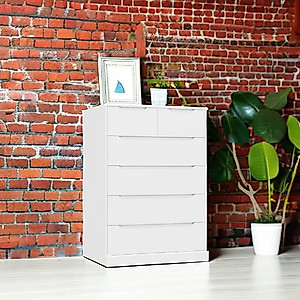HOSTACK Modern 6 Drawer Dresser for Bedroom, Tall Chest of Drawers with Storage, Large Wood Storage Chest Organizer with Cut-Out Handle, Accent Storage Cabinet for Living Room, Entryway, Classic White