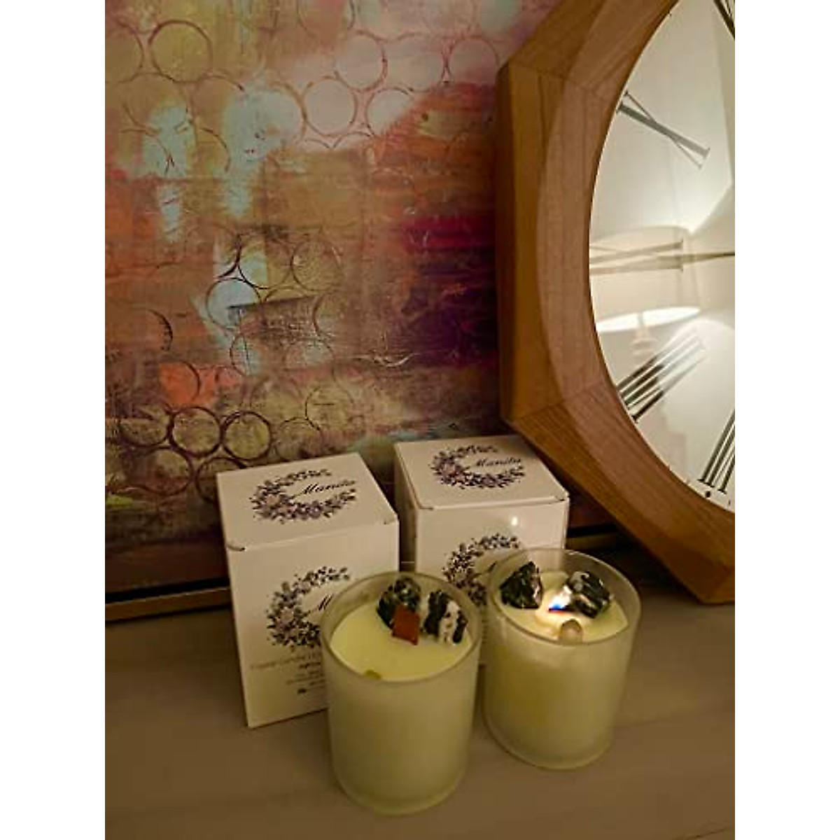 Zebra Calcite Soy Wax Crystal Candle (Natural) | Relaxing Scented Candle | 8 oz (Nectarine & Honey)