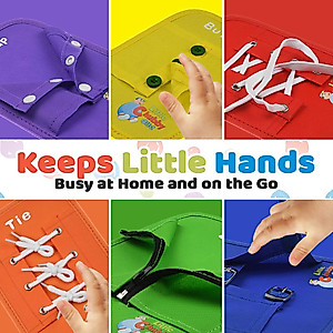 LITTLE CHUBBY ONE Busy Board Set - Learning Activity Toy - Educational Toy Helps Develop Motor Skills Dress Skills Color Recognition and Hand Eye Coordination Perfect for Traveling (4x5 Inches)