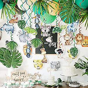 Jungle Animal Wild One Party Supplies Decorations 30 Pack Foil Ceiling Hanging Swirls Streams Party Banner Decor for Kids Adults Safari Birthday Celebrating Party Events Baby Shower Room Wall Decor