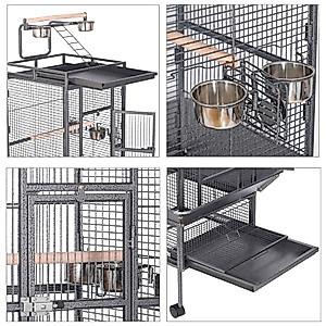 HSM 63 Inch Wrought Iron Large Bird Flight Cage with Rolling Stand for African Grey Parrot Cockatiel Sun Parakeet Conure Lovebird Canary…