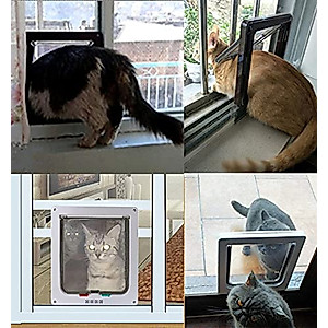 CEESC Large Cat Door (Outer Size 11" x 9.8"), 4 Way Locking Cat Door for Windows & Sliding Glass Door, Weatherproof Cat Flap Door for Cats & Doggie with Circumference < 24.8"