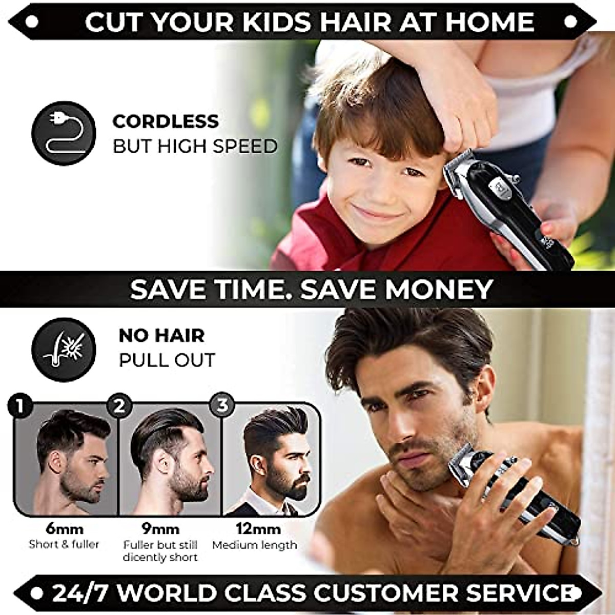 B. WEISS Professional Stainless Steel Hair Clippers for Home Use, Beginners Cordless Grooming Kit for Hair Cutting at Home, Beard, Body Hair,Rechargeable with LED Display