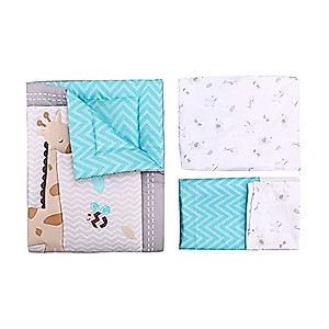 Baby Bees Animal Kingdom 4 Pieces Crib Bedding Sets for Boys and Girls | Baby Bedding Crib Set of Crib Sheet, Quilt, Dust Ruffle for Standard Size Crib