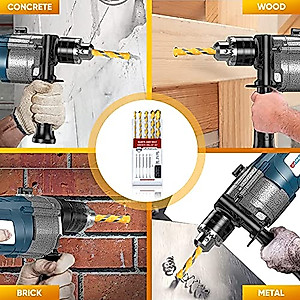 Baker and Bolt Masonry Drill Bit Set, 5 Pcs Concrete Drill Bit Set, for Ceramic Tile Brick Wood Plastic Cement. Impact Ready. Tungsten Carbide Tips 5.12'' Long, Sizes 3/16, 1/4, 5/16, 3/8, 1/2.