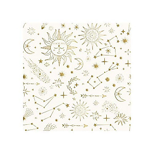 OERJU Boho Shower Curtain Sun Moon Stars Arrows Modern Fashion Art Gold Hand Drawing Chic Tribal Style Machine Washable Bohemian Bathroom Curtain Set with Hooks 72x96inch Waterproof Polyester