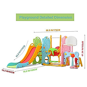 UNICOO - Toddler Slide and Swing Set, Kids Indoor and Outdoor Playground Combination for Boys & Girls (Kids Playground Set-8 in 1 - Mixed Color)