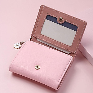 Segolike Women Wallet Mini Bifold Short Wallet with ID Window PU Leather Coin Purse Card Holder , Pink