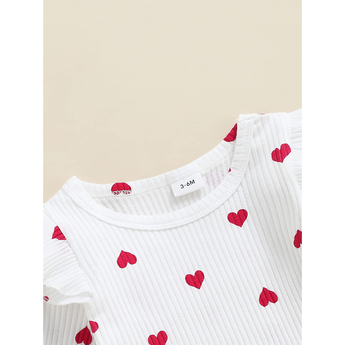 0-18M Infant Baby Girls Outfits Long Sleeve Ruffle Knit Heart Print Romper+ Suspender Skirt Overall Dress Set (Red, 3-6 Months)