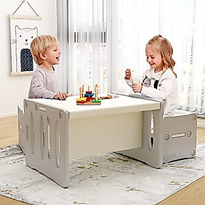 Benarita Kids Table and 2 Chairs Set, Plastic Activity Table for Toddler Reading, Arts, Crafts, Homework, Montessori Furniture with Storage Space for Playroom Snack Time, Gift for Boys & Girls