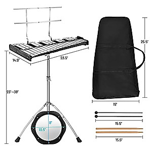 Giantex 32 Note Professional Glockenspiel Bell Kit, Percussion Xylophone with Adjustable Stand, Music Stand, 8'' Practice Pad, a Pair of Bell Mallets, Wooden Drumsticks, Carrying Bag