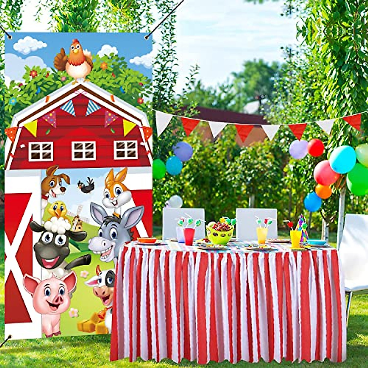GYA 3x6ft Cartoon Red Barn Door Cover Banner Autumn Farm Animal Straw Backgrounds Indoor Outdoor Decorations Family Kids Baby Party Photo Booth Banner
