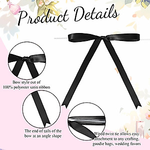Riceshoot 100 Pcs Twist Tie Bows Bulk 5x7 Inch Satin Ribbon Bows for Gift Wrapping Cake Treat Bags Craft DIY Gift Wedding Baby Shower Birthday Party (Black)