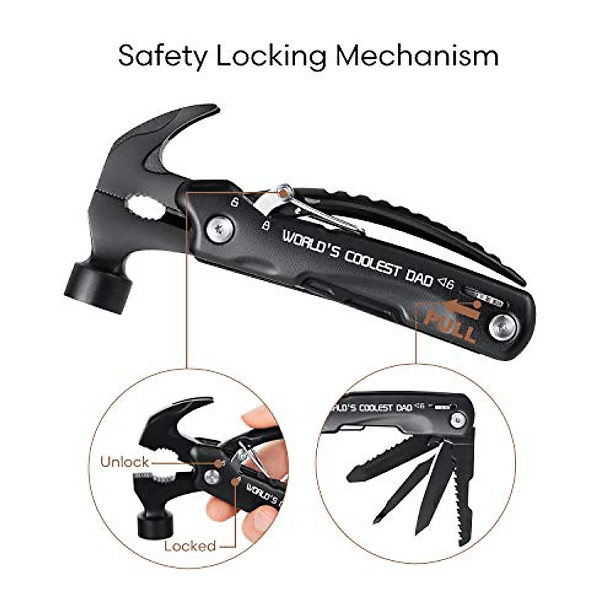 Gifts for Dad from Daughter Son Kids Wife Fathers Day,Birthday Gift Ideas for Men Him,Unique Personalized Dad Gifts,Hammer Multitool(WORLD'S COOLEST DAD)
