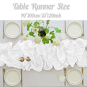 Cheesecloth Table Runner 10FT Gauze Boho Rustic Table Runner 35x120 Inch Long Table Runner for Wedding Baby Shower Bridal Shower Decoration(White)