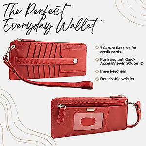 WalletBe Women's Wallet Ultra Thin Leather RFID Credit Card Pebbled Red