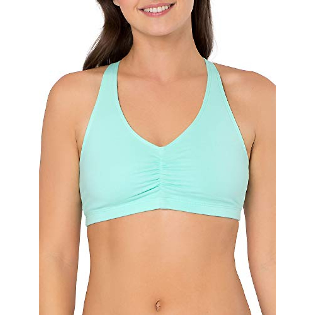 Fruit of the Loom womens Adjustable Shirred Front Racerback Sports Bra, Mint Chip/White/Grey Heather - 3 Pack, 40 US