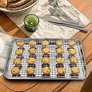 Baking Sheet with Rack Set [2 Pans + 2 Racks], Wildone Stainless Steel Cookie Sheet Baking Pan Tray with Cooling Rack, Size 16 x 12 x 1 Inch, Non Toxic & Heavy Duty & Easy Clean