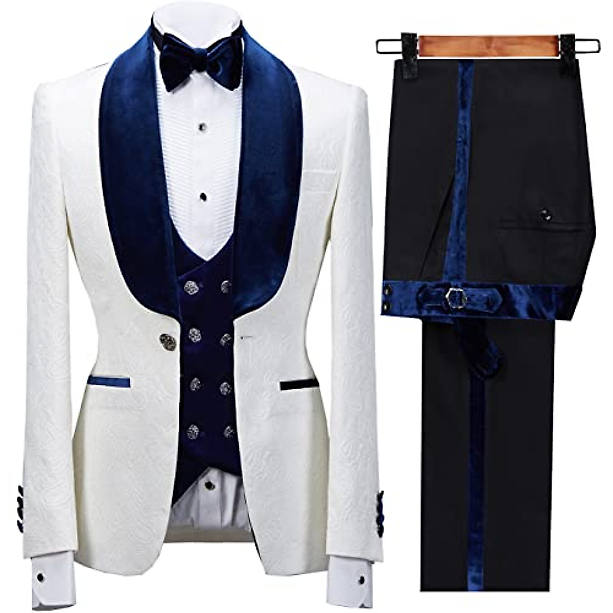 Men Suit 3 Pieces Jacquard Floral Shawl Collar Paisley Tuxedo Solid Suit Wedding Prom Suit-42,Burgundy