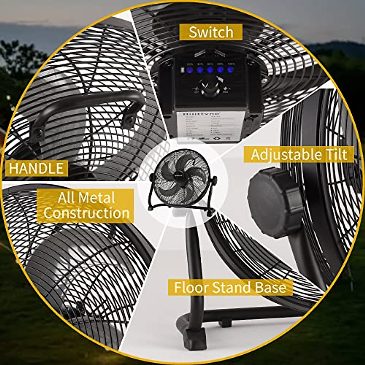 Rechargeable Cordless Floor Fan,16-Inch,Cordless Outdoor Fan, Industrial Fan,Air Circulating Fan ith 360-Degree Tilt,High Velocity Electric Industrial and Home Floor Fan for Camp, Commercial,Office …