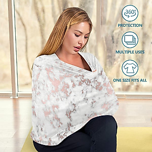 Rose Pink Gold Marble Baby Car Seat Covers Canopy Nursing Cover Breastfeeding Scarf Soft Breathable Stretchy Coverage Infant Stroller Cover Multi Use for Boys Girls Babies