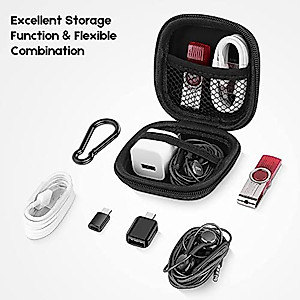 Earbud Case Hard EVA Earphone Carrying Case Cell Phone Accessories Storage Bag with Carabiner for Airpods Headset Earphone Flash Drive Charging Cable Key Wall Charger USB Adapter Cable (Black 1Pack)
