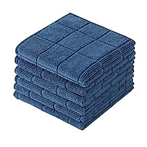 Microfiber Terry Dish Rags Set of 6, Super Absorbent and Lint Free Dish Cloths for Household, 11 x 11 Inches (Navy Blue, 6)