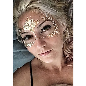 Gold Temporary Tattoos by Golden Ratio Tats, Metallic Festival Face Paint, Gold and White Masquerade Tattoos (Wifey Face Mask)