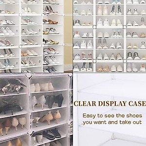 12Pcs 3-Layer Shoe Storage Box, Foldable Shoe Organizer Boxes Capable of holding 72 Pairs, White Plastic Closet Shoe Organizer with Transparent Cover, Free Standing Shoe Rack Easy Assembly Expandable for High Heels, Boots