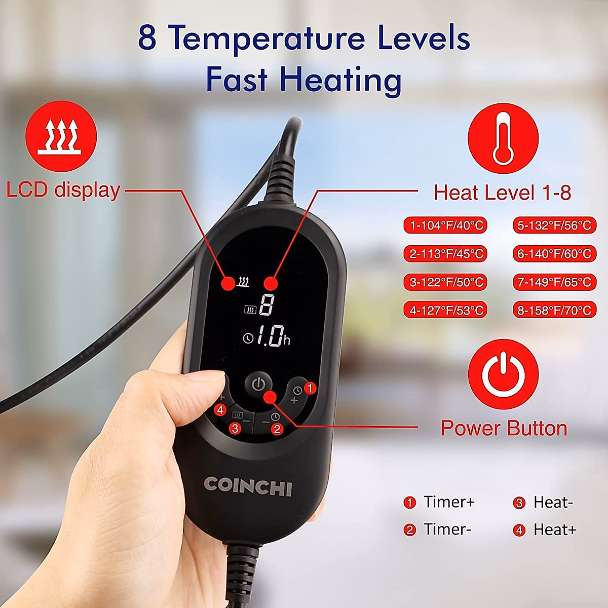 Electric Heating Pad for Back Pain, Cramps, Arthritis Relief, Far Infrared Fast Heated Pad with Moist & Dry Heat Therapy, 8 Heat Settings with Auto-Off (XA-05)