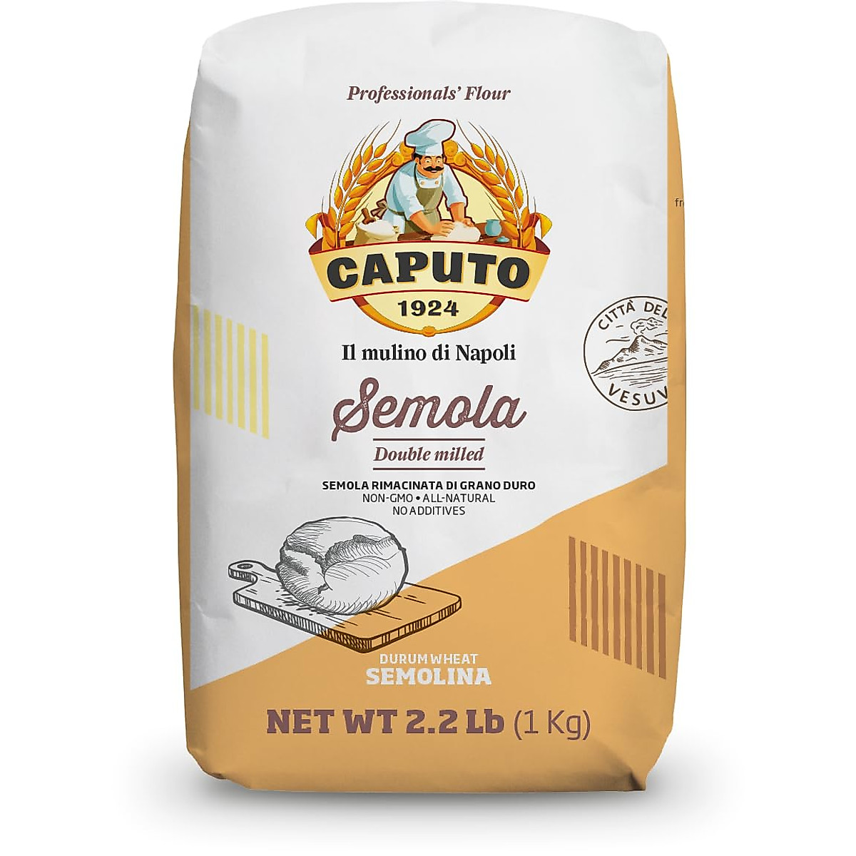 Antimo Caputo Semolina Flour 2.2 LB (Pack of 2) Bulk Italian Durum Semola Flour - All Natural Dough for Fresh Pasta