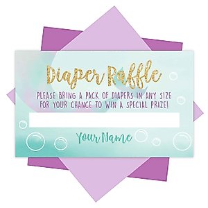 25 Baby Shower Diaper Raffle Tickets For Baby Shower Girl - Mermaid Baby Shower Games For Girls, Diaper Raffle Cards, Baby Raffle Tickets, Baby Shower Invitation Inserts, Baby Shower Ideas